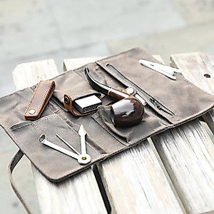 Whitluck's Tobacco Pipe with Waxed Canvas Pipe Roll, Handmade Wood Smoking Pipe with Ultimate Beginner Guide E-Book, Travel Tobacco Pouch - Smoking Gift Set and Accessories