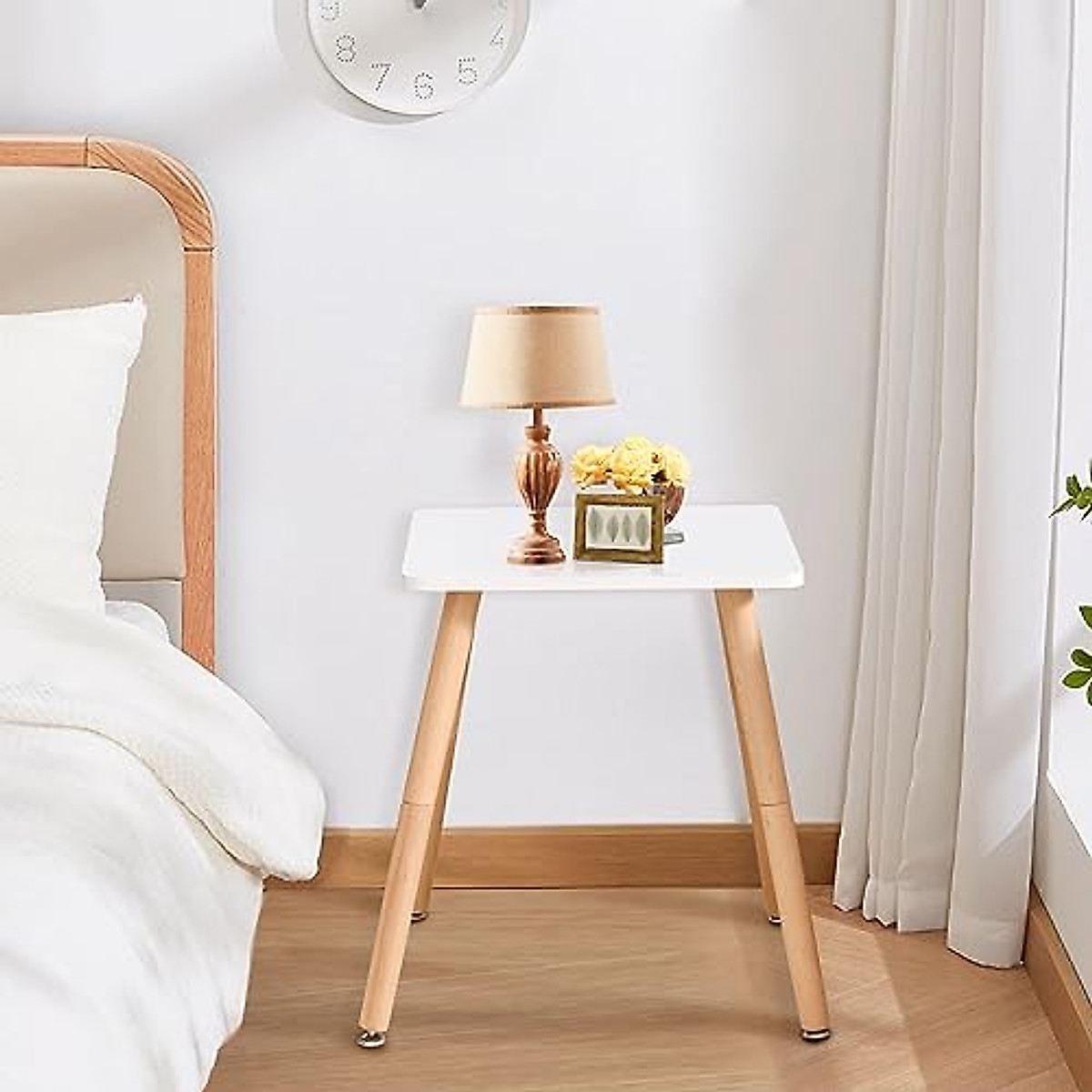 Yawinhe Side Table 2-Tier end Table,Nightstand with Storage Shelf,Modern Wooden Side Table Bedside Table,Suitable for Living Room, Bedroom, Balcony (First Floor/(1-Pack), White+Natural)