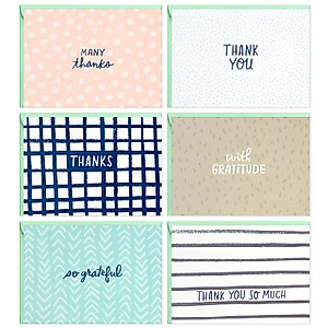 Hallmark Minimalist Thank You Note Card Assortment (48 Blank Cards with Envelopes) Mint Chevron, Blush Polka Dot, Stripes
