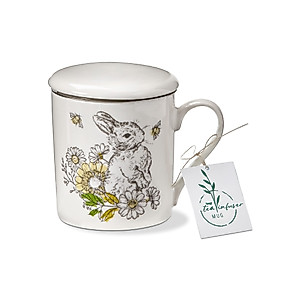 TAG Bunny Rabbit Easter Tea Infuser White Mug With Lid Gift Multicolored
