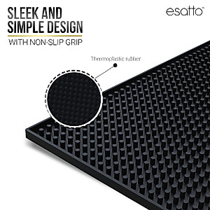 Esatto 12" x 6" Professional Service Mat, Black – Sturdy Thick Durable and Stylish Service Bar Mat for Spills, Coffee, Bars, Restaurants, Counter Top Dish Drying Mat Glass Drying Mat (2 Piece, Black)
