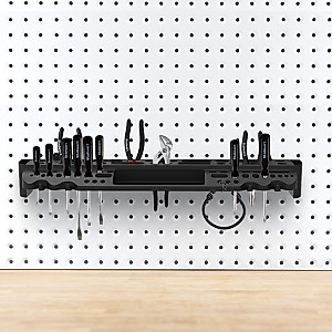 Tool Storage Shelf Wall Mount Utility Shelf Organizer Rack Has 61 Slots, 4 Hooks, 2 Compartments Garage Shelving and Tool Organizers by Stalwart