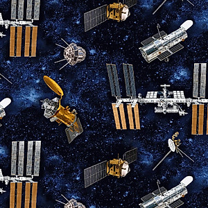 Space Fabric Planetary Missions Satellites in Multi Premium Quality 100% Cotton Fabric by The Yard