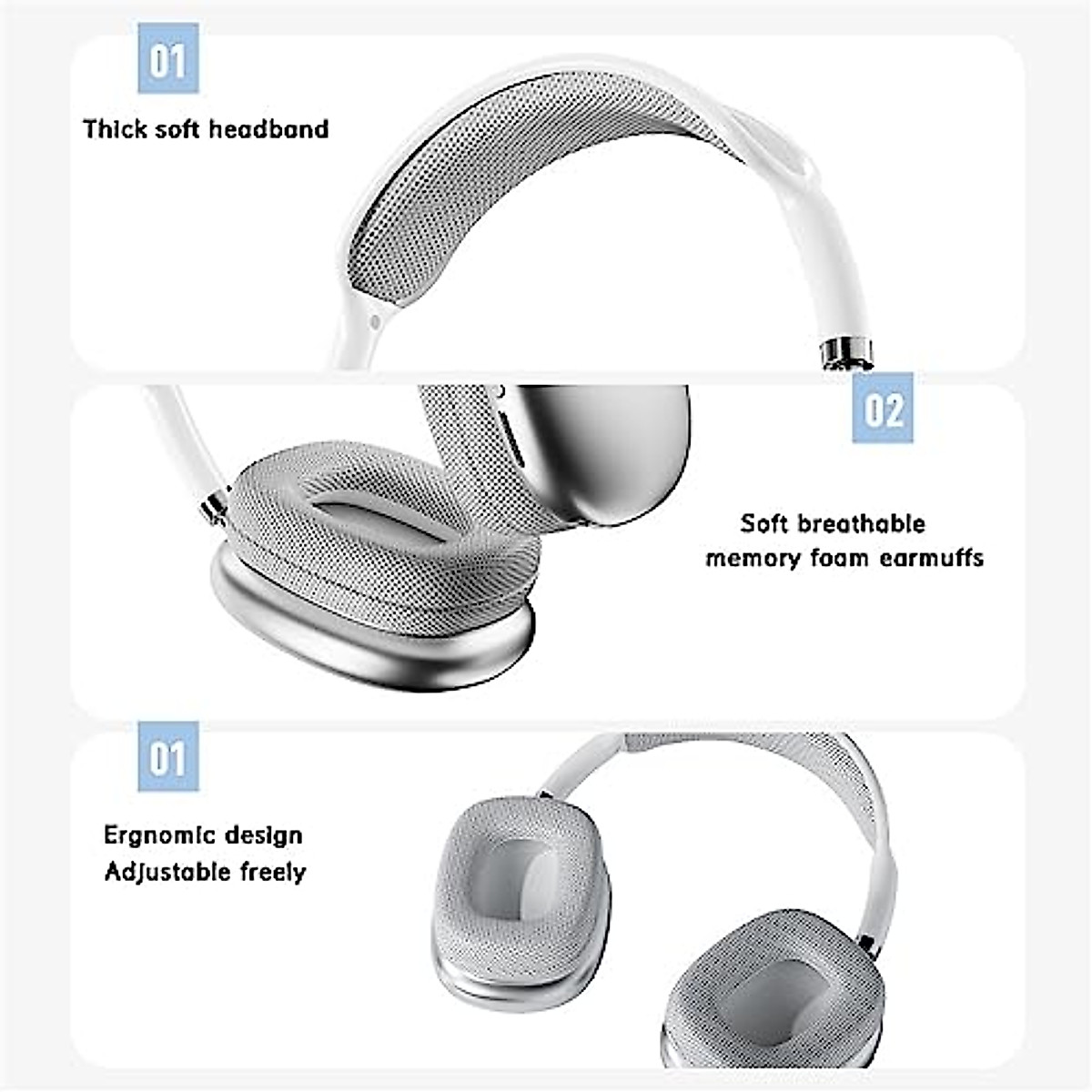 Upgrade P9 Pro Max Wireless Bluetooth Headphones with Soft Cotton Headband, Stereo Sound Over Ear Headset Sports Game Noise Cancelling Earphone Supports TF (White)