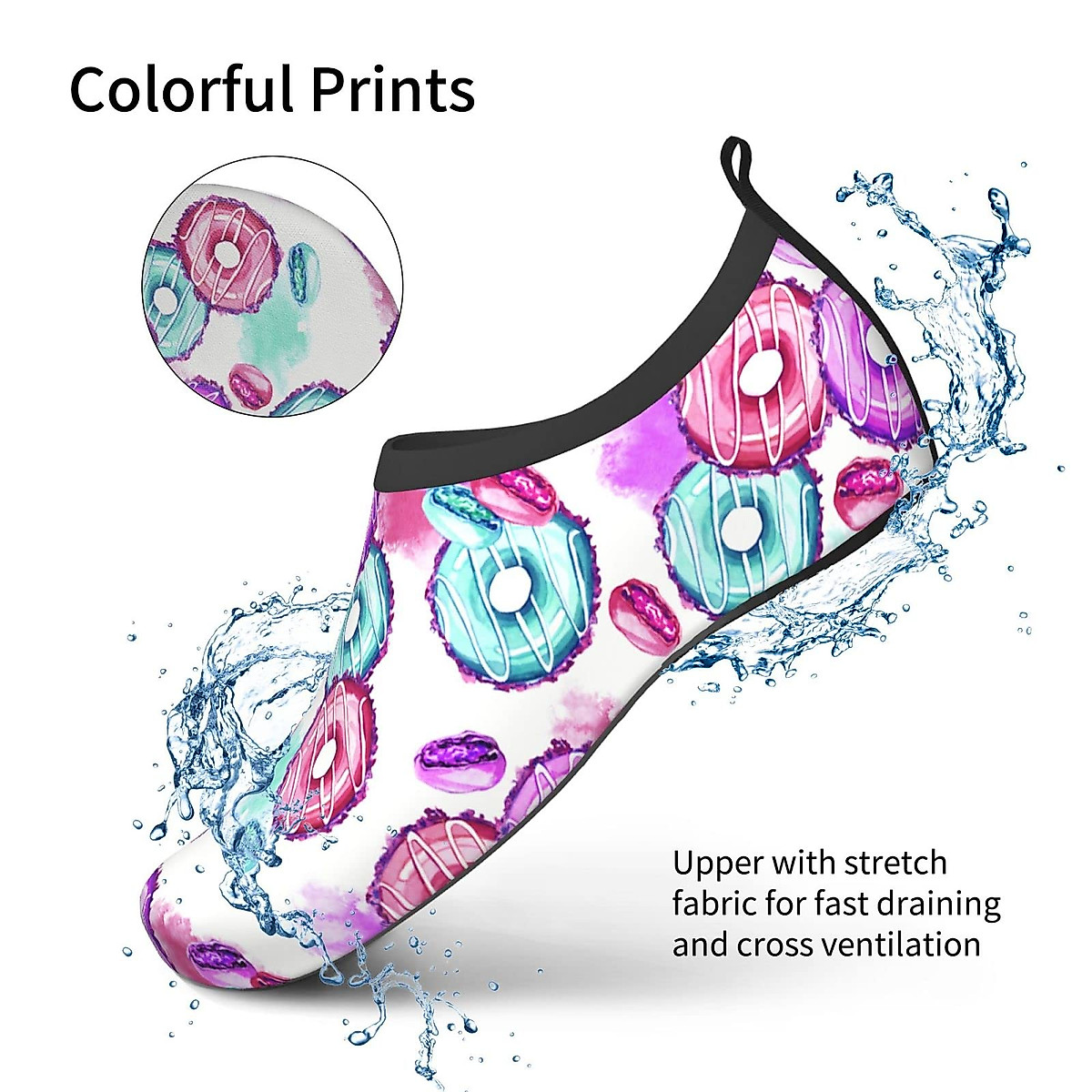 Donut Macarons Water Shoes for Men Women Aqua Socks Barefoot Quick-Dry Beach Swimming Shoes for Yoga Pool Exercise Swim Surf