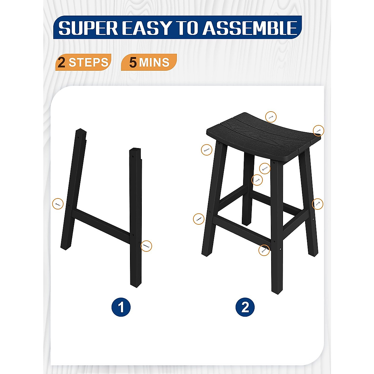 LAHAAP Weatherproof Bar Stools Set of 4, 28" Height Outdoor Bar Stools Holds up to 400 lbs, Saddle Seat, Bar Height Stools for Patio, Garden, and Kitchen Island, Black