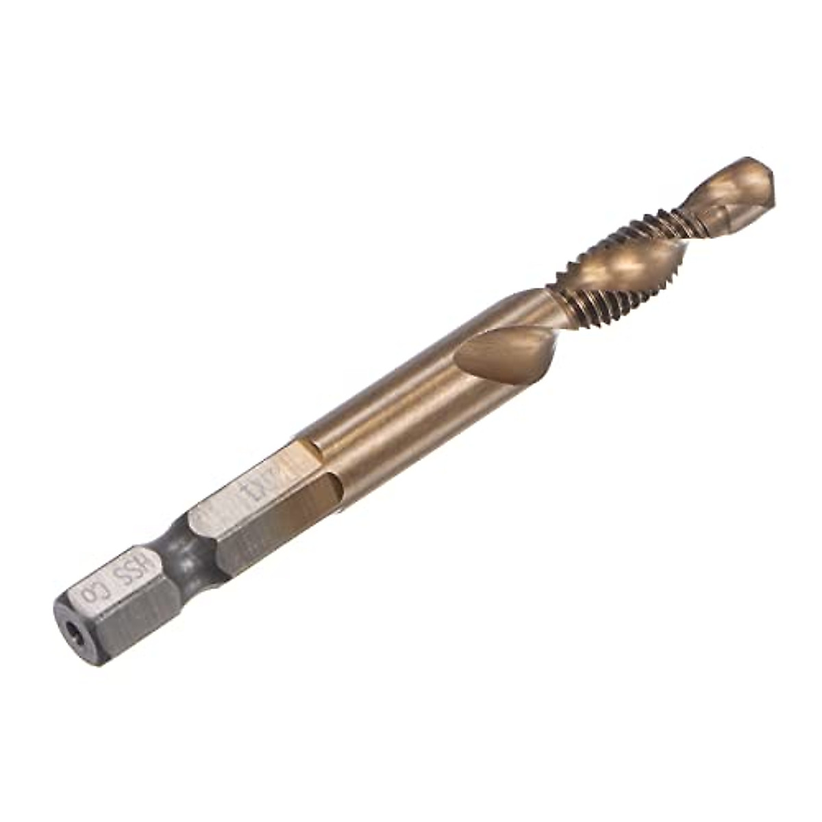 uxcell Combination Drill and Tap Bit, 1/4" Hex Shank M6 x 1 Metric Uncoated M35 Cobalt High Speed Steel Spiral Flute Drilling Tapping Tool