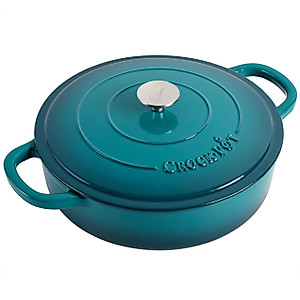 Crock-Pot Artisan Oval Enameled Cast Iron Dutch Oven and Braiser Bundle, 7-Quart and 5-Quart, Teal Ombre