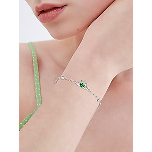 Dreamboat Claddagh Bracelet Irish Jewelry for Women Heart Bracelets Emerald Green Bracelets May Birthstone Bracelet Sterling Silver Adjustable Bracelets Birthday Gifts for Mom