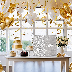 Large Wedding Card for Bridal Shower MR & MRS Congratulations Engagement Cards Jumbo Wedding Greeting Card Oversize Plastic Wedding Guest Signature Book for Bride Groom Wedding Anniversary Decorations