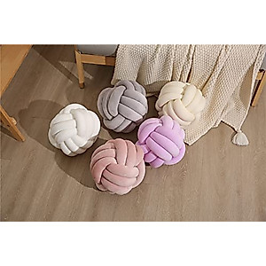 Naibyuki Knot Ball Pillow Household Throw Pillow Short Plush Knot Ball Pillow Home Decorative Waist Cushion Pillow for Couch Bed Car Office (White,Diameter:10.6 inches)