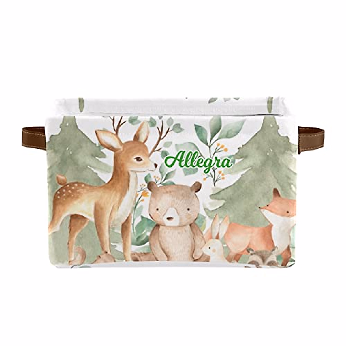 Cute Woodland Animals Personalized Storage Bins Basket Cubic Organizer with Durable Handle for Shelves Wardrobe Nursery Toy 1 Pack