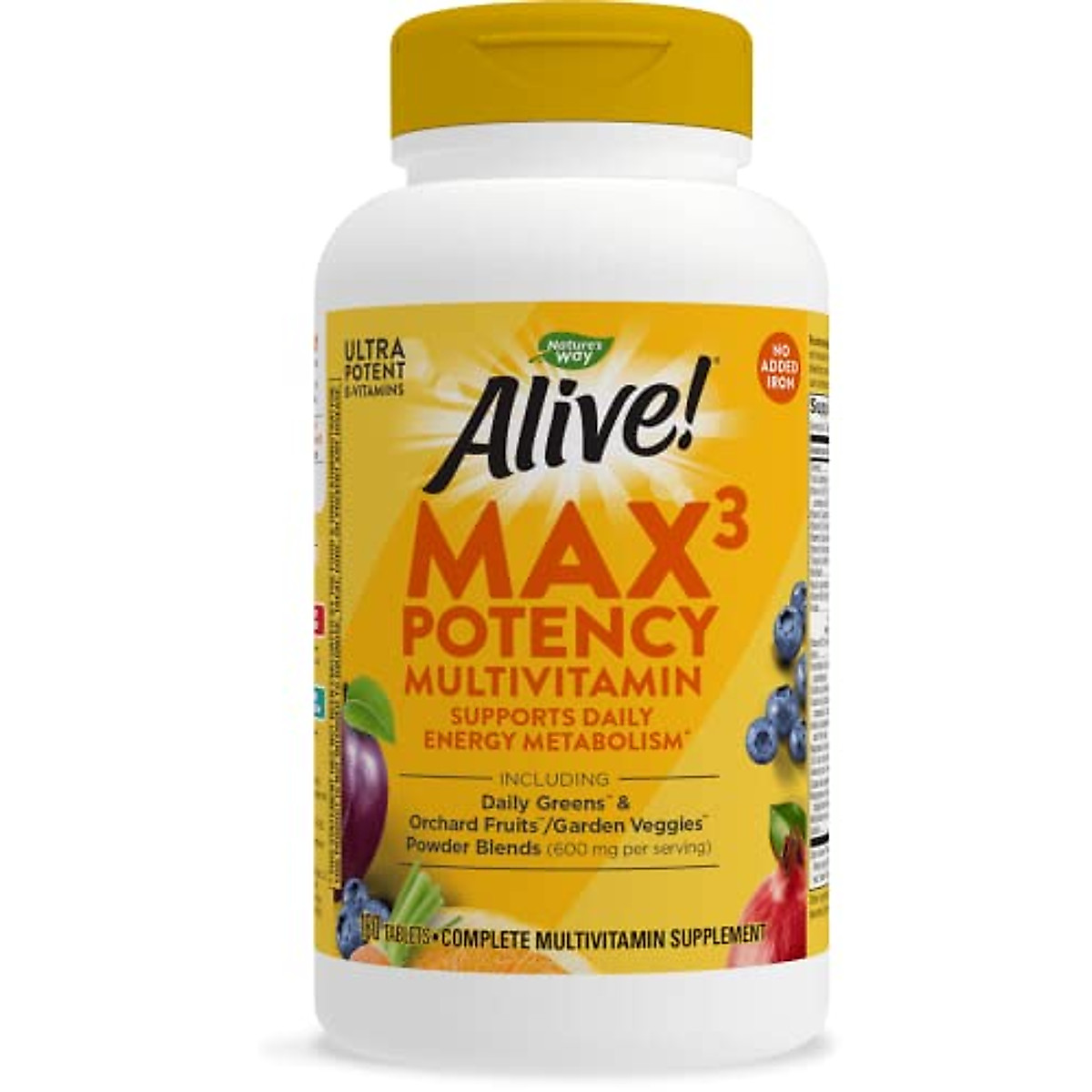 Nature's Way Alive! Max3 Potency Multivitamin, High Potency B-Vitamins, No Iron, 180 Tablets