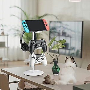 KELJUN Controller Holder White, Headset Holder,Great 3 Tier Controller Headphone Organizer for All Headsets Xbox ONE 360 Switch PS4 PS5 (Elegant White)