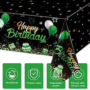 Breling 3 Pack Birthday Party Supplies Confetti Sprinkles Happy Birthday Tablecloths Starry Table Covers for Kids Adults Birthday Party Decorations, 54 x 108 Inches (Green and Black)