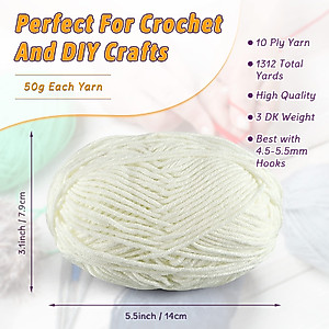 6 Pack Yarn for Crocheting and Knitting, Knitted Crochet Yarns Polyester Thread Round Rope Yarns for DIY Handbag Purse Basket Crochet Bag Fabric Yarn (Milk White)