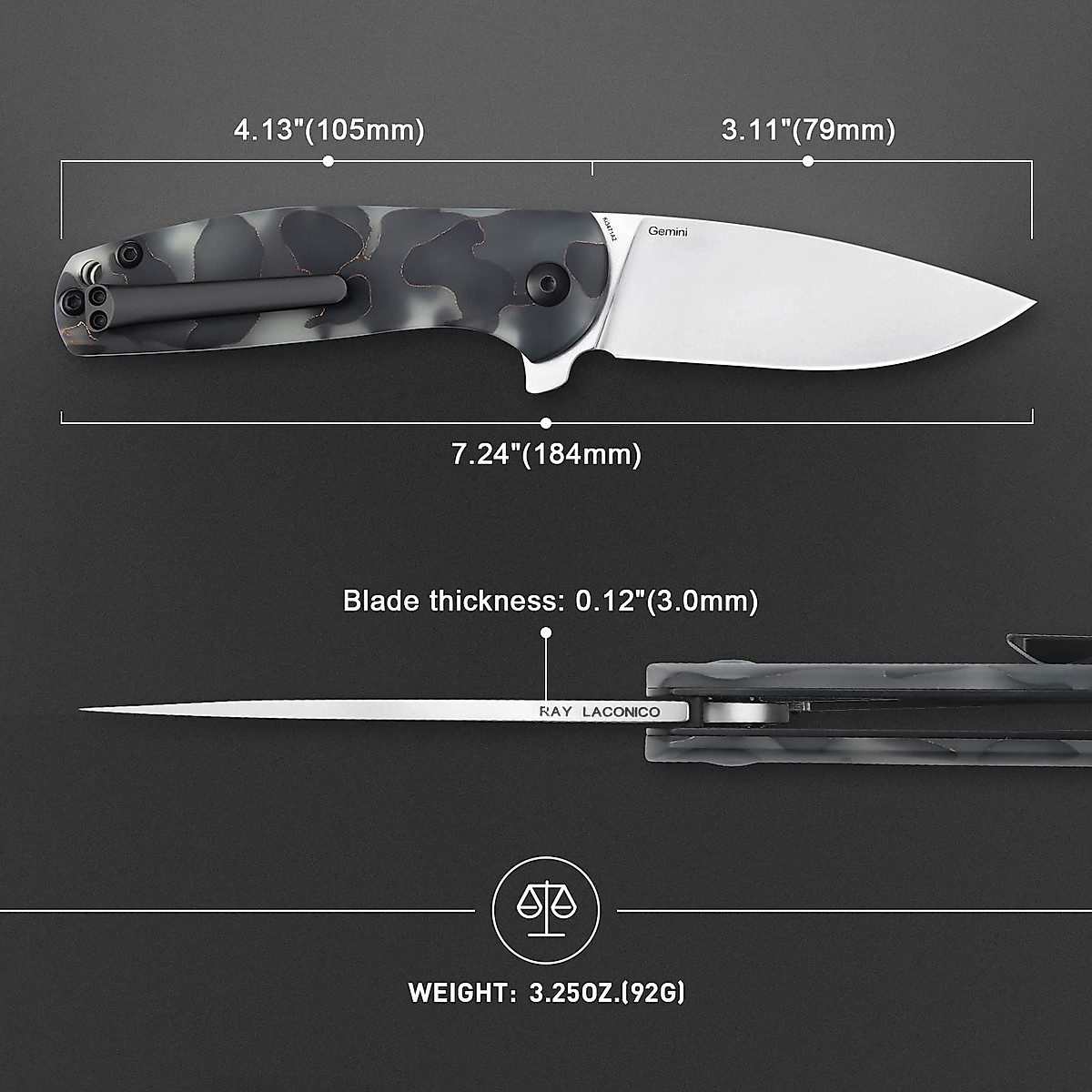 Kizer Folding Pocket Knife, 3.11 Inches S35VN Steel Blade Raffir Handle EDC Knife, Assisted Folder Opening with Flipper, Utility Knife for Men Women, Gemini Ki3471A2