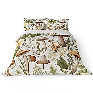 Mystical Woodland Mushrooms Bedding Set for Girls Boys Children - Botanical Fungus Comforter Cover Decorative Wild Mushroom Stuff Duvet Cover Cute Mushroom Plants Duvet Cover