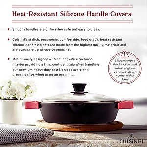 Cast Iron Skillet Set - 8"+10"+12"-Inch Dual Handle Frying Pans + Glass Lids + Silicone Handle Holder Covers - Pre-seasoned Oven Safe Cookware - Indoor/Outdoor Use - Grill, Stovetop, Induction Safe