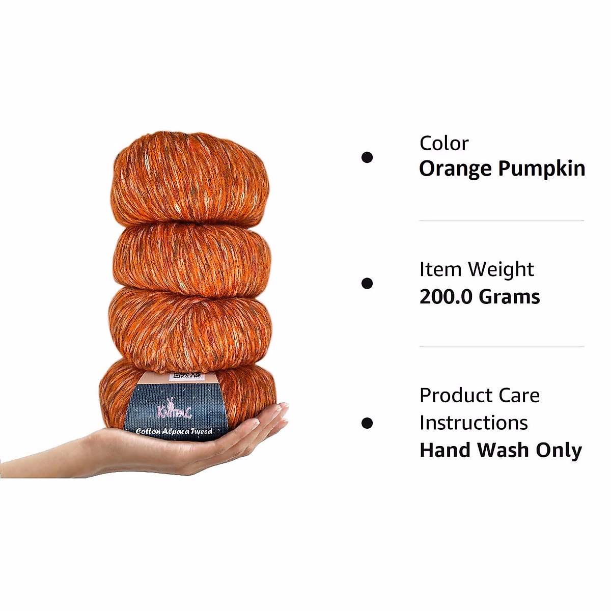 KnitPal Cotton Alpaca Tweed Yarn for Crocheting, 20% Alpaca, 60% Cotton, 20% Polyamide - Alpaca Wool Yarn - DK Yarn 3 Weight - 4 Skeins, 588yds/200g - Orange Pumpkin
