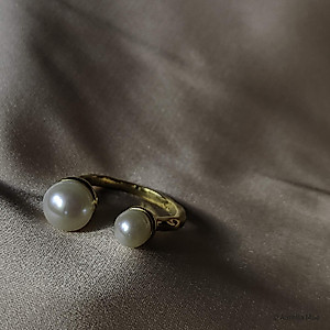 Aurelia Mae 18K Gold Plated Freshwater Cultured Pearl Ring Gold Knuckle Rings Two Pearls Open Midi Ring Open Cuff Wrap Band Size 8