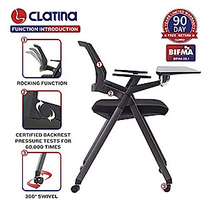 CLATINA Tablet Arm Chair with Caster Wheels Mesh Guest Nesting Stacking for Office School Classroom Training Conference Waiting Room Black