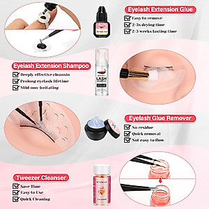 Qinzave Lash Shampoo for Lash Extensions Kit Eyelash Extension Cleanser Kit with Lash Fan Dryer Wash Bottle Storage Bag, Lash Cleanser Paraben& Sulfate Free for Salon Home Use