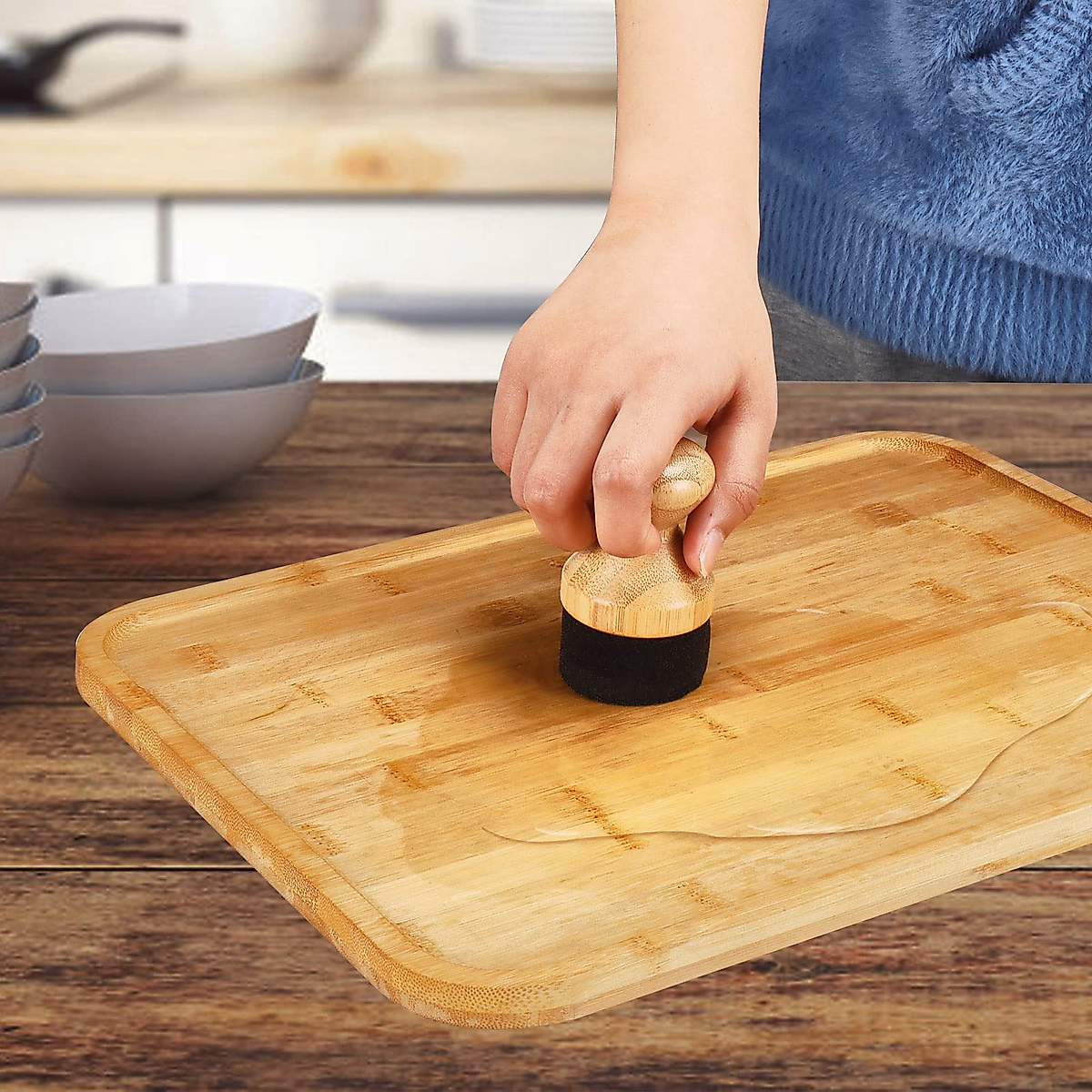 DEBETOOL 2Pack Cutting Board Oil Wax Applicator for Food Grade Mineral Oil Board - Natural Bamboo Applicator for Cutting Boards，Wooden Spatula，Spoon and Other Utensils