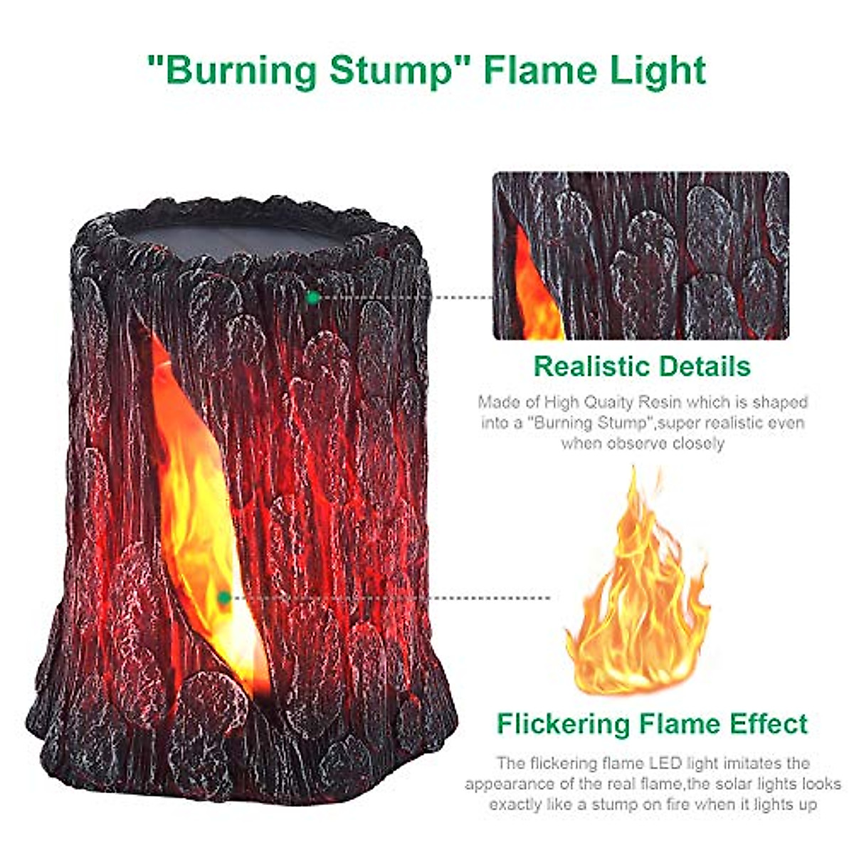 TONULAX Solar Lights Outdoor,Stump On Fire Torch Lights,Flickering Flame Lantern Lights,Solar Powered Landscape Decoration Lighting for Garden Patio Pathway Deck Yard Decor(2 Pack)