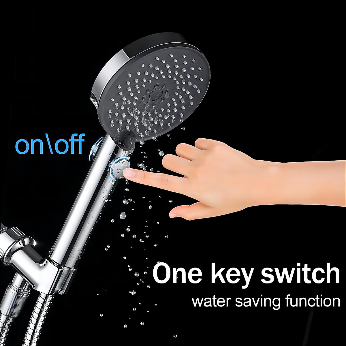 Iopsk High Pressure Shower Head with Handheld 4 Mode With On/Off Switch Hand Held Shower Head With Hose Detachable Hand Held Shower Head Chrome Finish