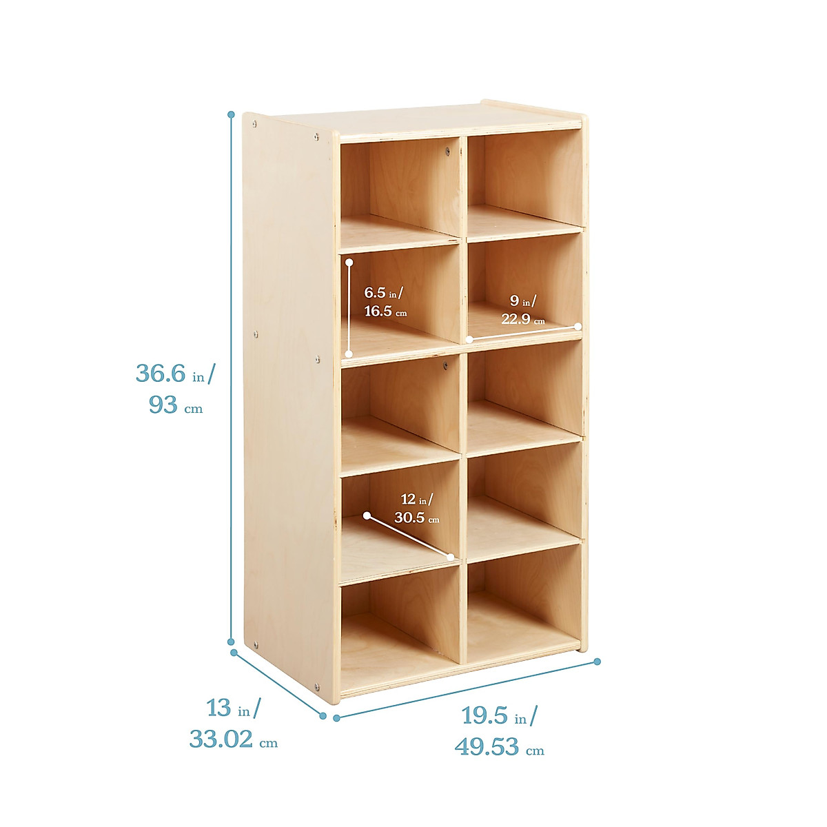 ECR4Kids Streamline 10 Cubby Tray Storage Cabinet, 5x2, Classroom Furniture, Natural