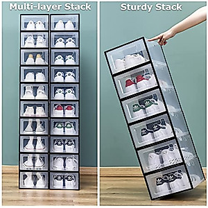 Amassage 12 Pack Boxes for Shoe Storage Clear Plastic Stackable,Organizer for Closet, Space-Saving Containers Bins (Black)