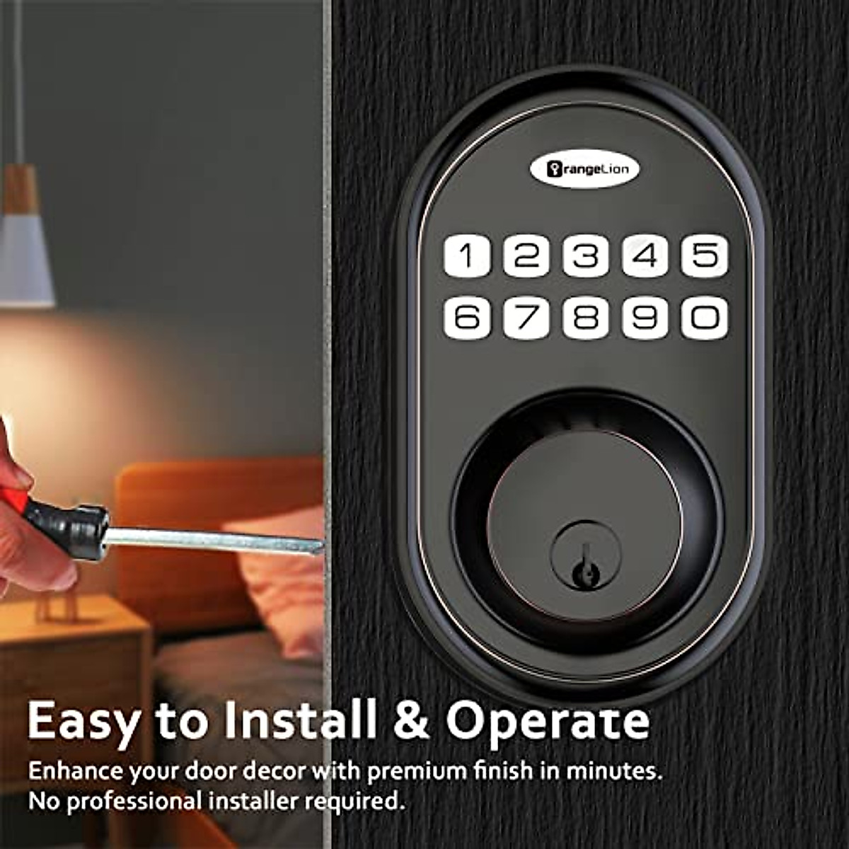 OrangeLion Keyless Entry Deadbolt Lock, Electronic Keypad Door Lock, Auto Lock, 1 Touch Locking, 20 User Codes, Easy to Install, Oil Rubbed Bronze