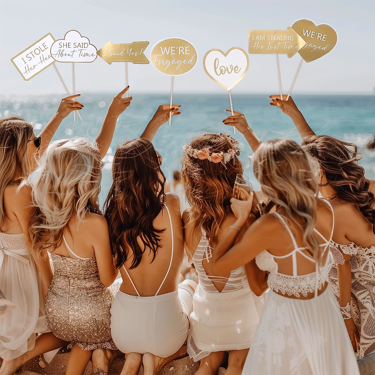 ojustbeok 40Pcs Engagement Party Decorations Gold Engagement Photo Booth Props We are Engaged Photo Props Decorations for Wedding Reception Bridal Shower Ceremony Party Supplies Favors