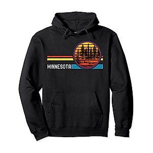 Retro Vintage Minnesota Mn 80s Lake Forest Mountain Sunset Pullover Hoodie