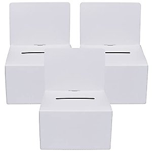 GRAWUN suggestion boxes with slot,raffle ticket boxs,raffle donations boxs, suggestion boxes with removable header，for Collecting Card Tickets And Voting Contest (3 Pack，White)