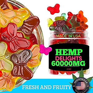 HEMP GUMMIES BEST TASTING, BUTTERFLY SHAPED, FRESH FRUITY, NATURAL HEMP for SLEEP-MADE in USA-4 OZ.