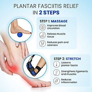 Fascia Stretcher & Foot Stretcher for Plantar Fasciitis with Massage Ball, Achilles Tendinitis, Foot Drop, Yoga Foot & Leg Stretching Strap (Red)