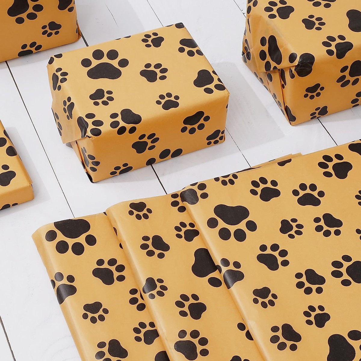 Whaline 100Pcs Pet Paw Print Tissue Paper Brown Kraft Black Gift Wrapping Paper Dog Paw Packaging Paper DIY Art Craft Paper for Farmhouse Home Birthday Pet Treat Party Gift Decor, 14 x 20 Inch