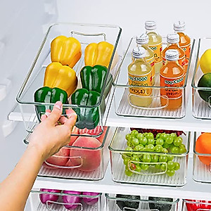 Qilinba Set Of 8 Stackable Pantry Organizer Bins, Clear Plastic Storage Bins for Home Edit Fridge Cabinet Organizing Storage Containers (4 Large and 4 Medium)