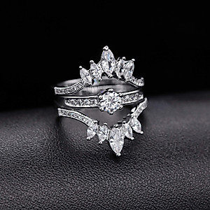 Uloveido White Gold Plated Marquise Cubic Zirconia Wedding Band Engagement Promise Rings Guard Enhancer for Women (Silver,Size 8) Y445
