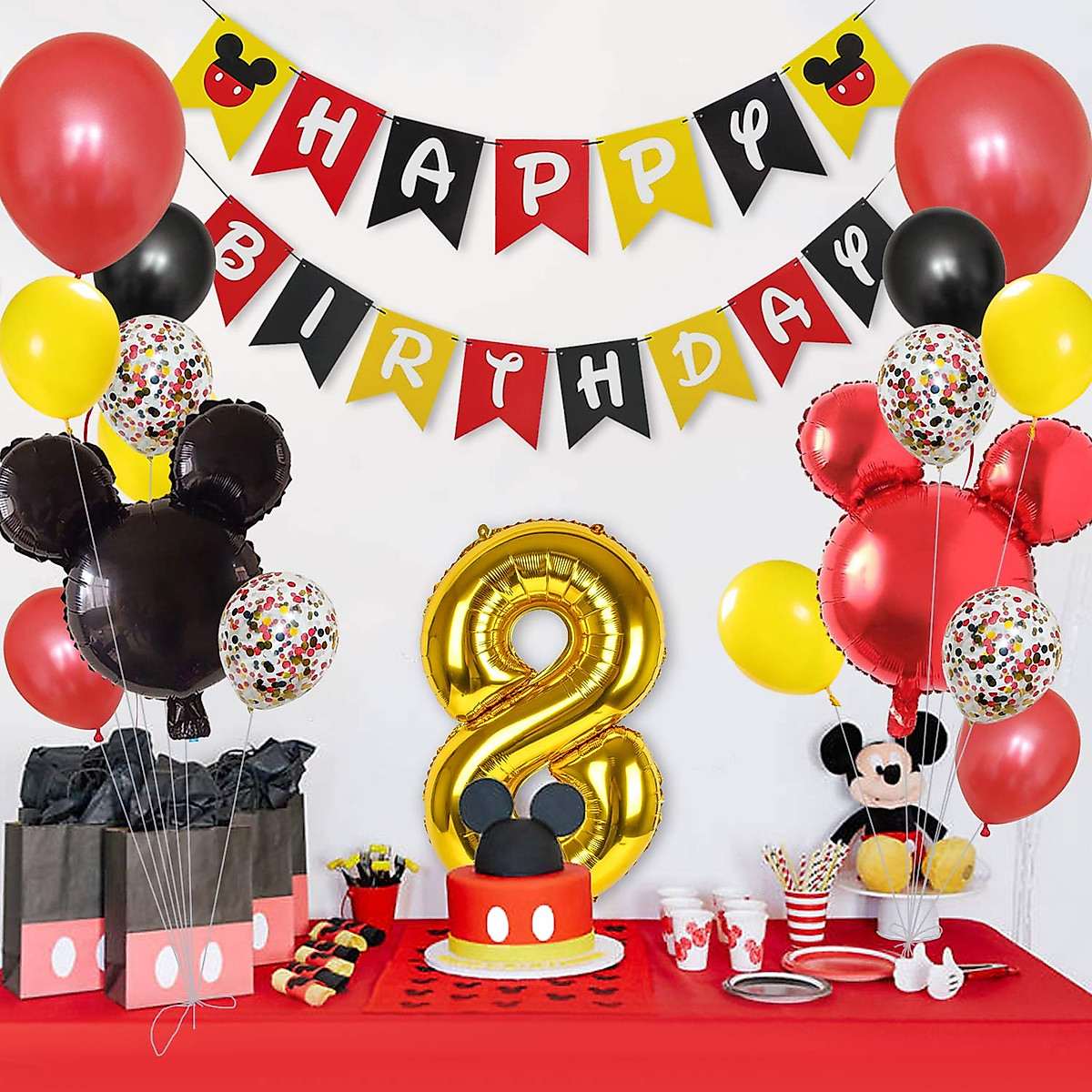 LINGTEER Micky Mouse Happy Birthday Decorations Set - Oh Twodles Gold Banner - 2nd Micky Theme Birthday Balloon Party Decorations.