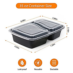 Landmore Meal Prep Containers, Food Prep Container 20 Pack 34oz 2 Compartment with Lid, BPA Free, Stackable/Reusable Lunch Boxes, Microwavable & Freezer Safe