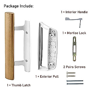 Wood Sliding Patio Door Handle Set Mortise/Hook Style Reversible Handle Sliding Glass Set, Non-keyed with Latch Locks (White)