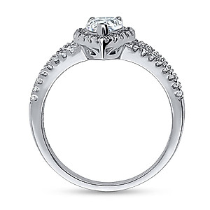BERRICLE Sterling Silver Halo Wedding Engagement Rings Pear Cut Cubic Zirconia CZ Promise Split Shank Ring for Women, Rhodium Plated Size 7