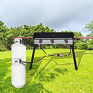 MOFLAME Y-Splitter Propane Tank Converter Adapter Hose,Conversion 5lb-100lb Lp 2 Way Tanks Hook Up to Camping Grill Stove, Firepit,Fireplace and Propane Appliance-POL Male Valve to POL/QCC1 Regulator