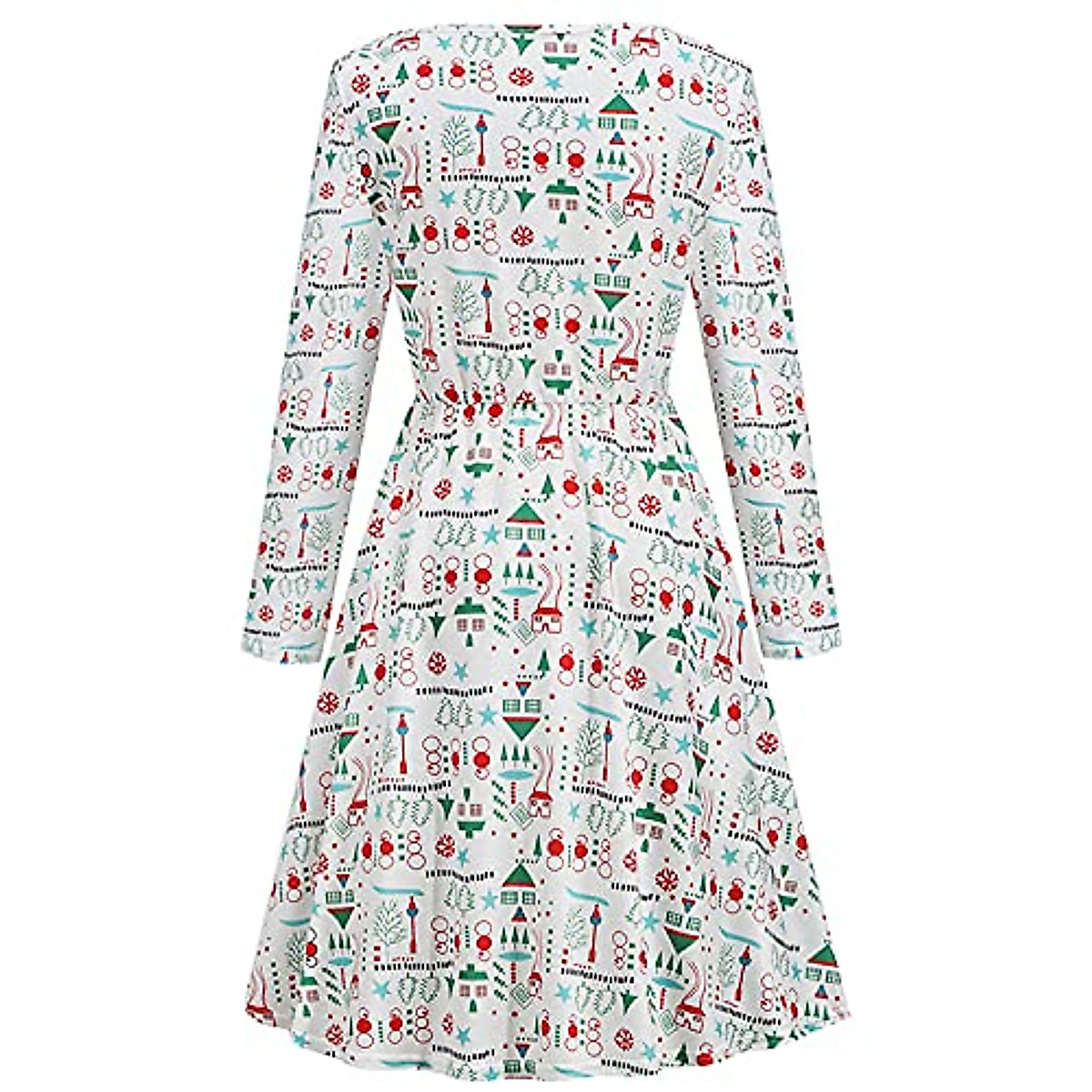 Christmas Dresses for Women Fashion Bow Belt Long Sleeve Crew Neck Fall Costume Casual Printing Plus Size Pleated Dress White
