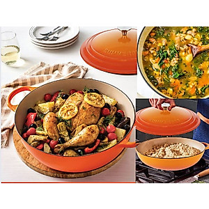 Enameled Cast Iron Braiser Pan Dutch Oven (Orange)