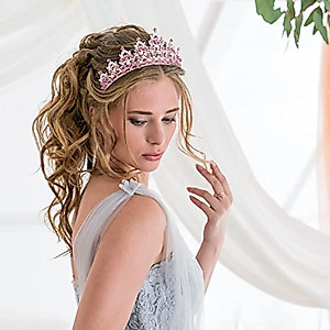 SuPoo Pink Crown Tiaras for Girls Crystal Princess Crown Headband Birthday Queen Rhinestone Birthday Gift Quinceanera Crown for Wedding Party Prom Halloween Cosplay Accessories