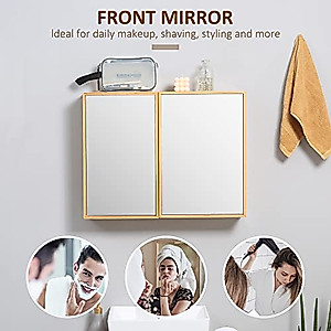 kleankin Bamboo Bathroom Medicine Cabinet, Wall Mounted Storage with Mirrors, Shelves, Natural